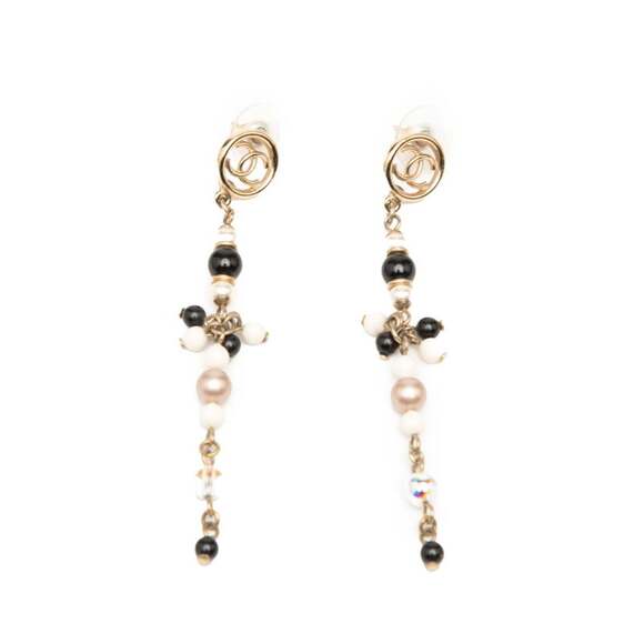 CHANEL | Jewelry | Chanel Black Pearl Logo Earrings | Poshmark